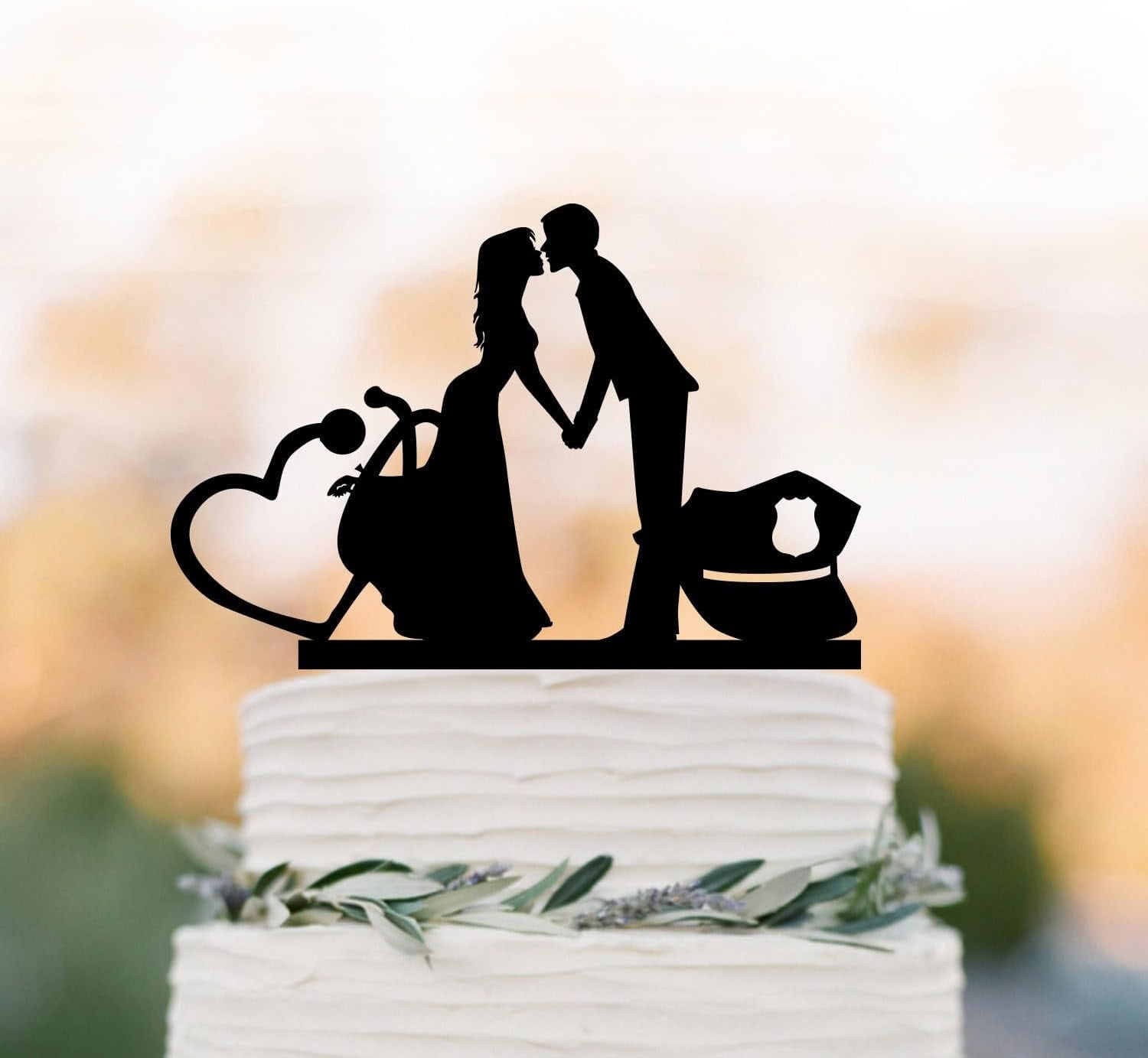 Police Hat and Stethoscope Bride and Groom Wedding Cake Toppers,Doctor ...