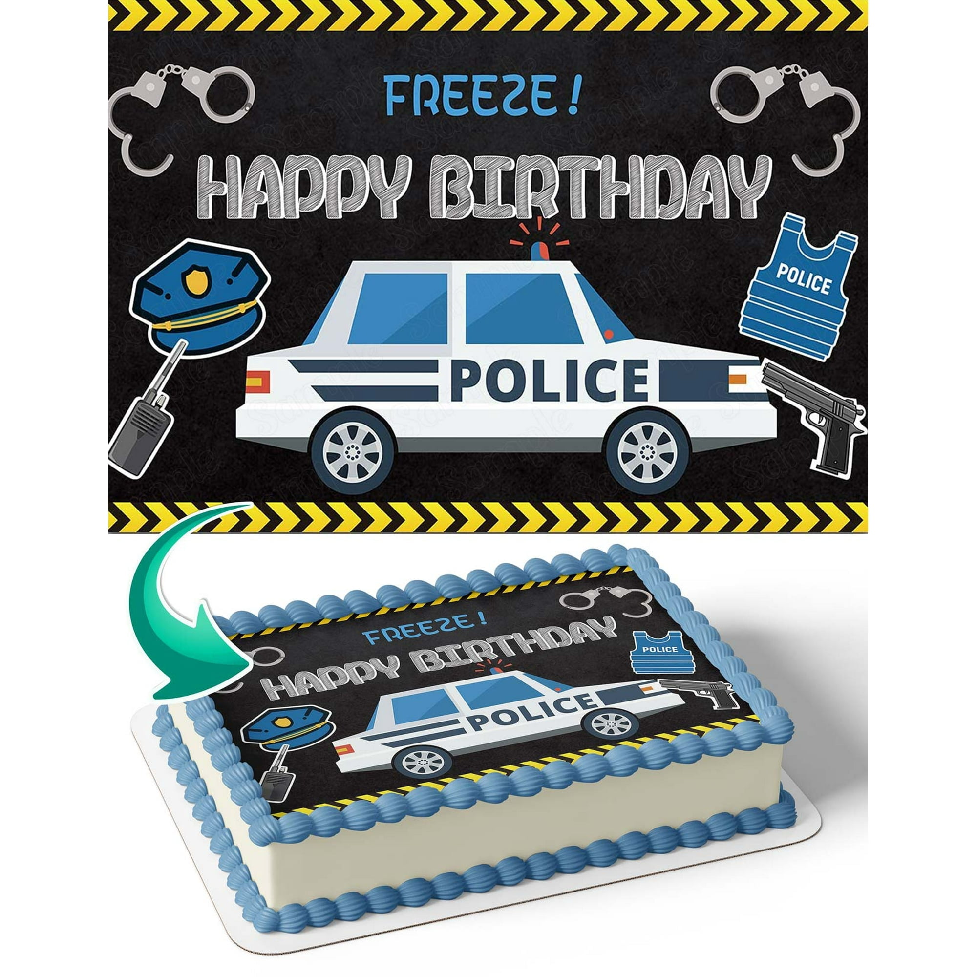Police Law Force Blue Kids Birthday Edible Image Cake Topper For Half ...