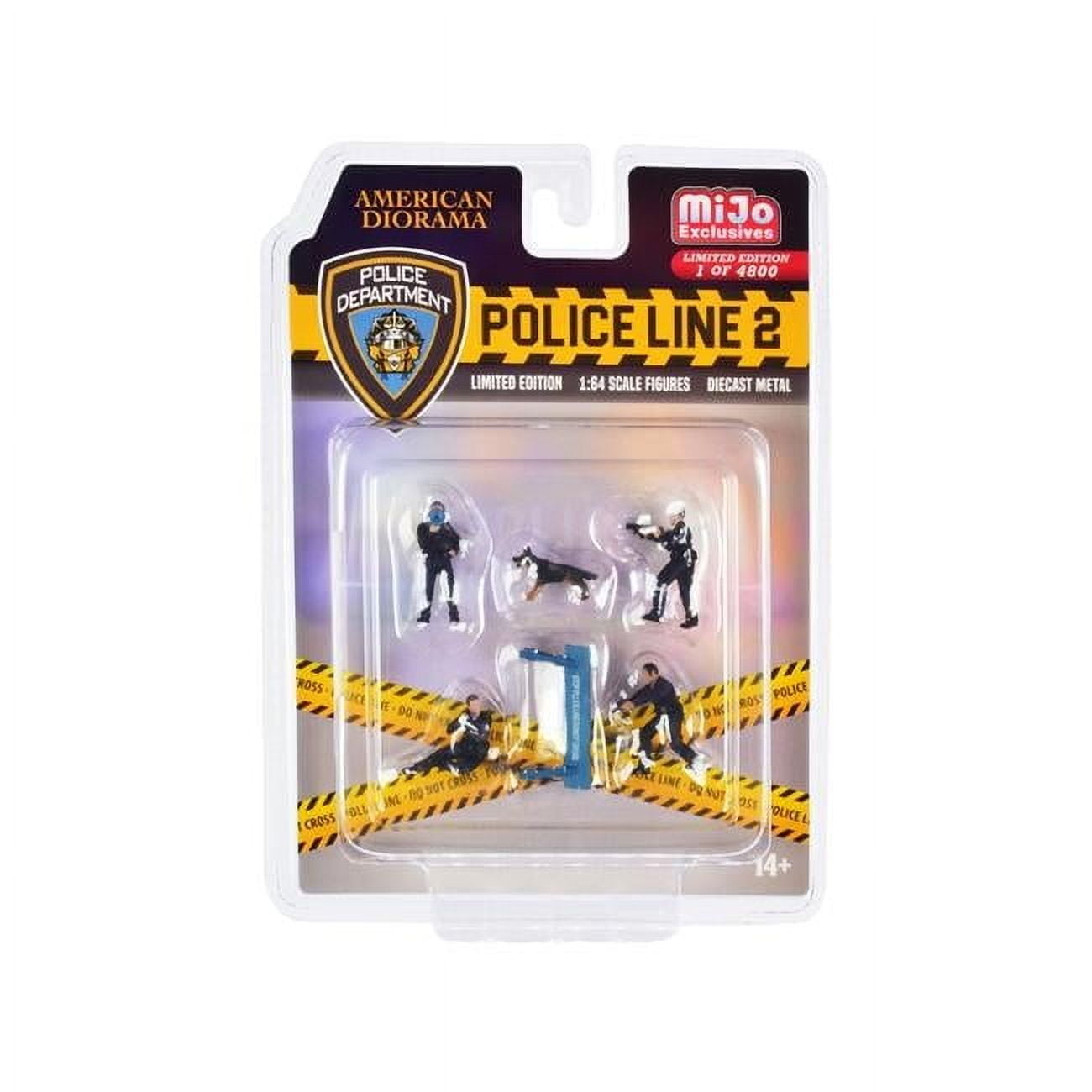 "Police Line 2" 6 piece Diecast Set (4 Police Figures, 1 Dog Figure and ...