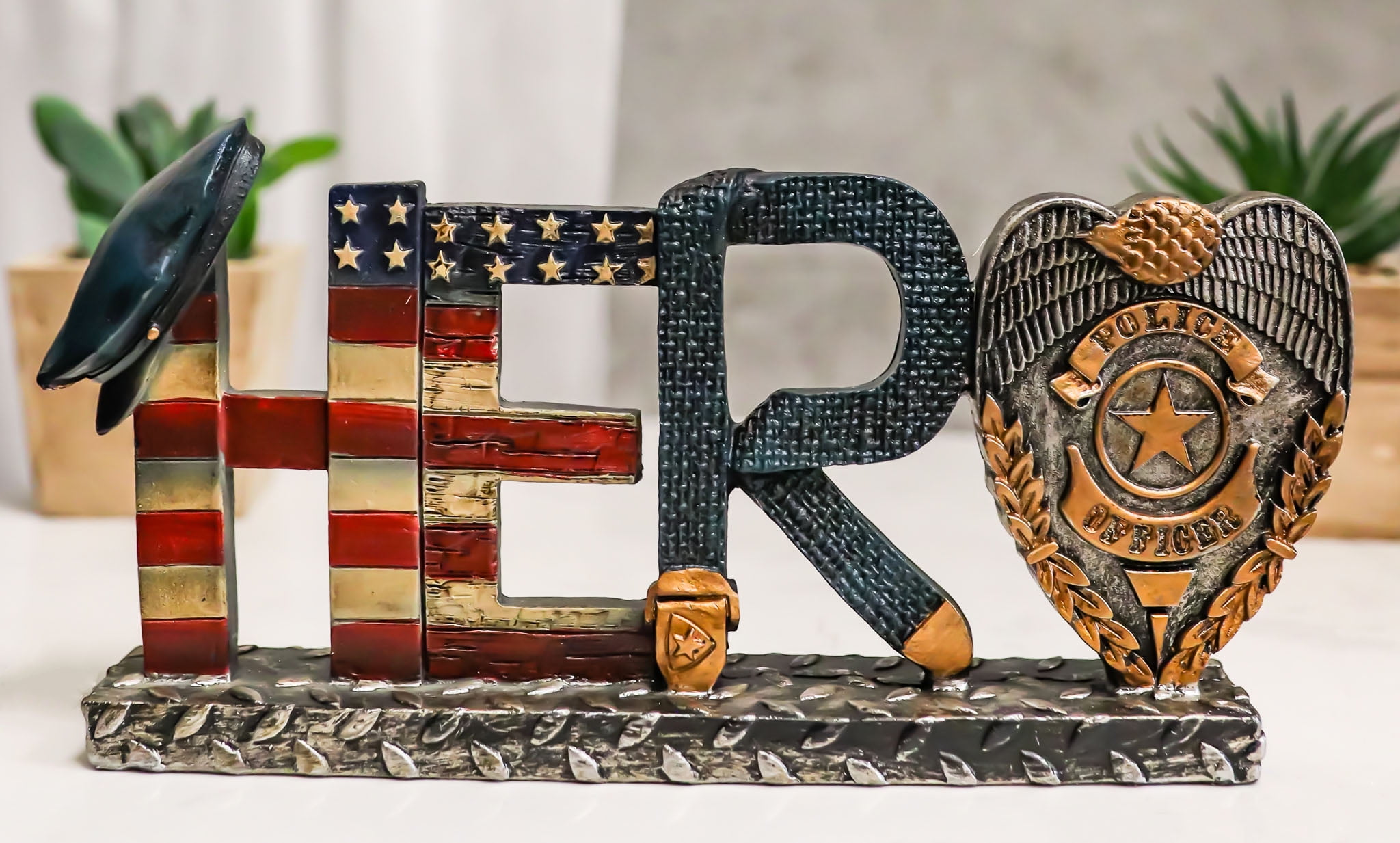 Police Man Officer Cop Badge Hat USA Flag Hero 3D Word Art Desktop ...