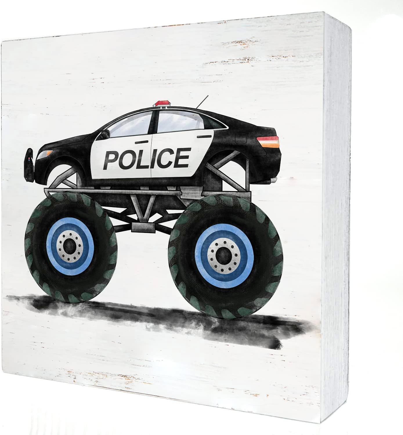 Police Monster Truck Wood Box Sign Watercolor Monster Truck Police ...