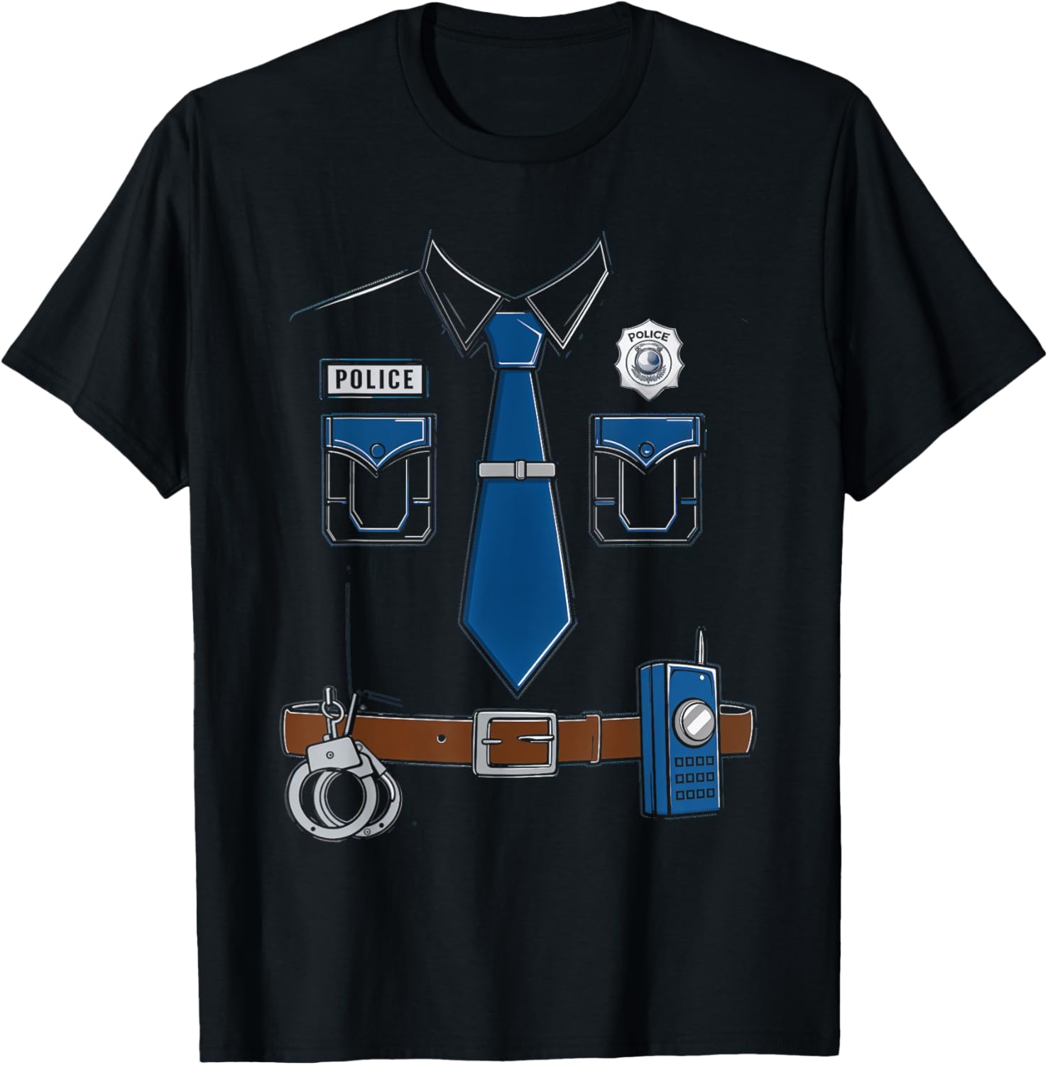 Police Officer Blueprint Cop Uniform Badge Handcuffs T-Shirt - Walmart.com