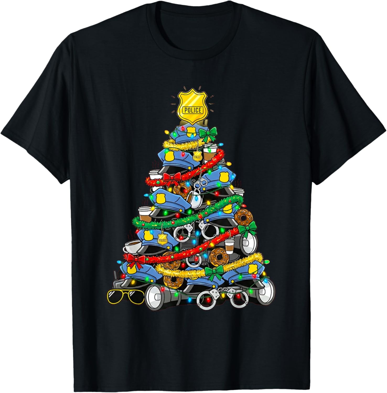 Police Officer Christmas Tree Law Enforcement Holiday Xmas T-Shirt ...