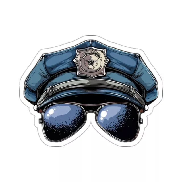 Police Officer Hat Aviator Sunglasses Classic Look Sticker Vinyl Decal ...