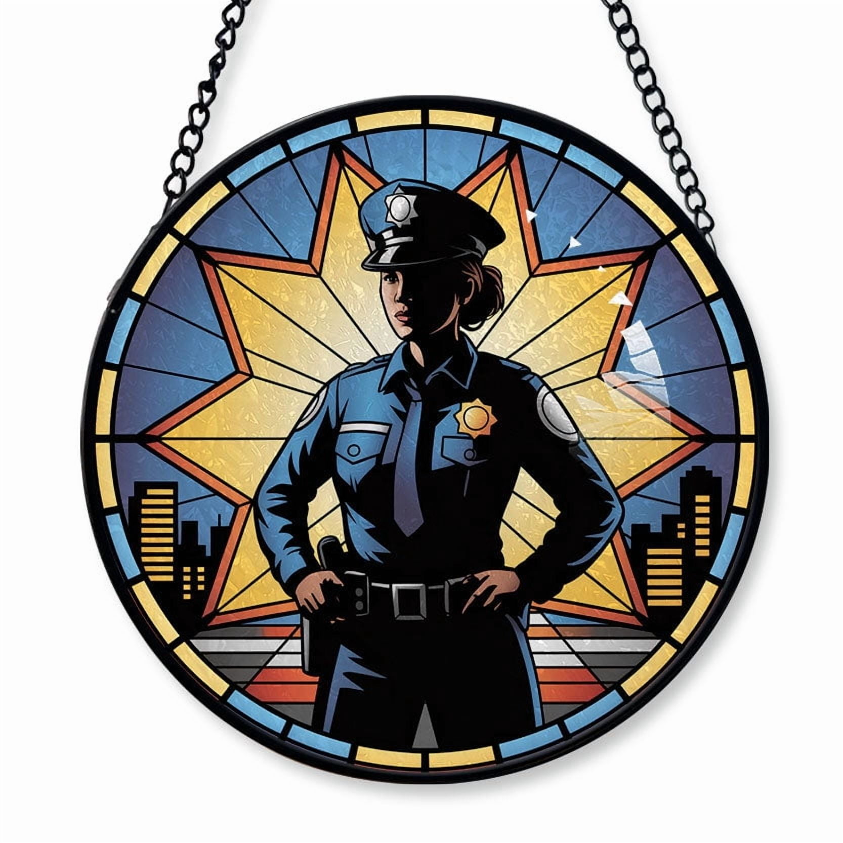 Police Officer Stained Glass Suncatcher Window Hanging – Custom Text ...
