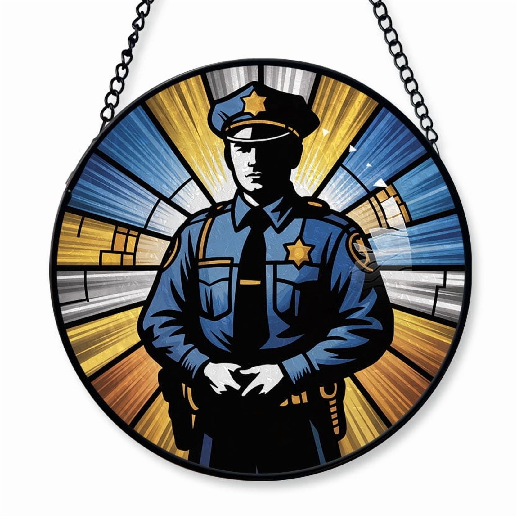 Police Officer Stained Glass Suncatcher Window Hanging – Custom Text ...