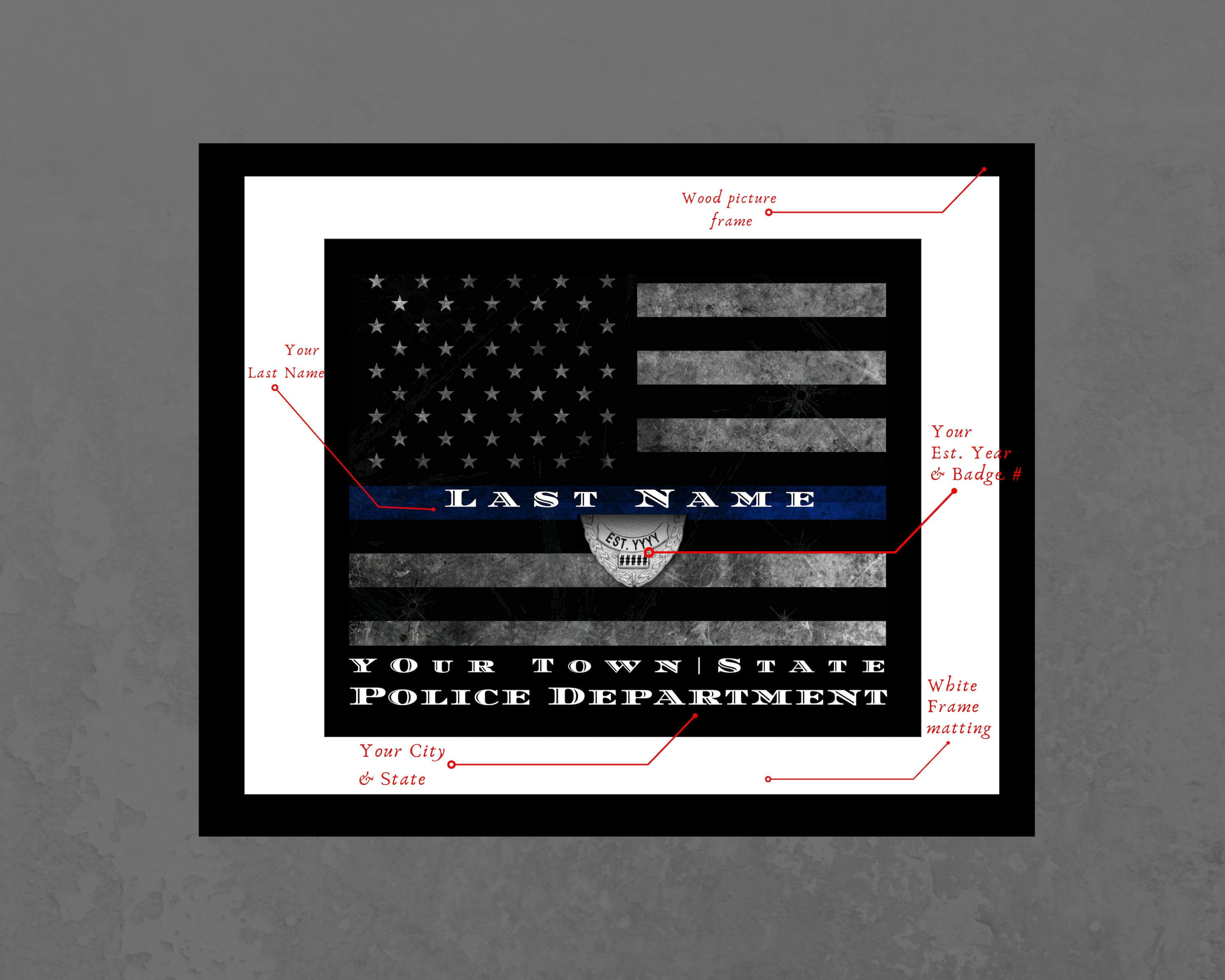 Police Officer Thin Blue Line Flag Picture Frame Art - Walmart.com