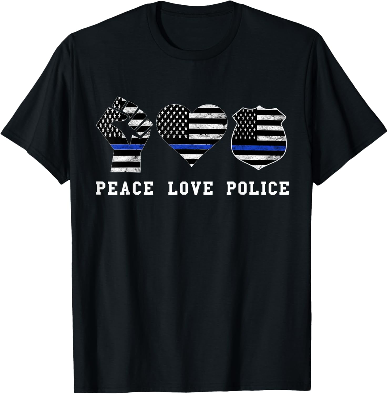 Police Officer Thin Blue Line Love Peace Police Badge Heart T-Shirt ...