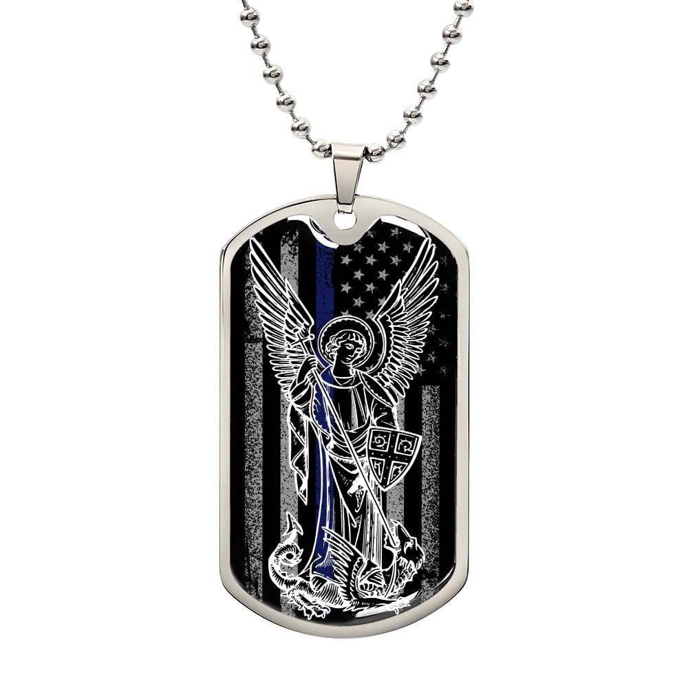Police Officer Thin Blue Line With Archangel Michael Dogtag - Graphic ...