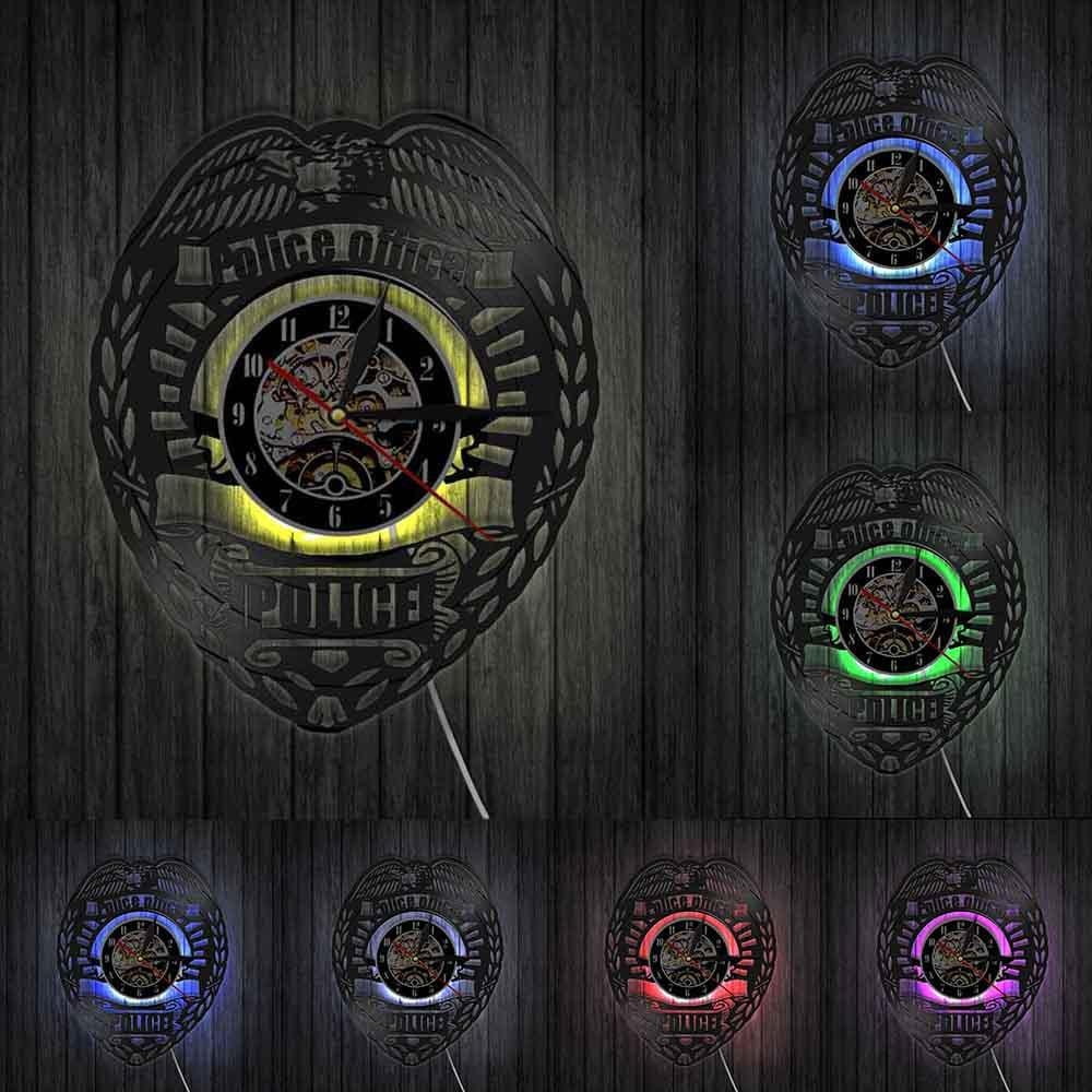 Police Officer Wall Clock Police Badge Vinyl Record Wall Clock Police ...