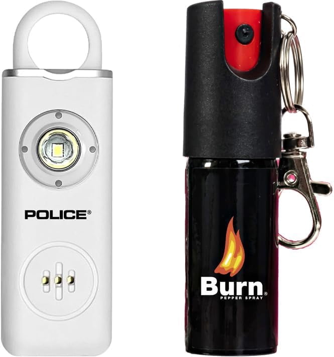 Police Personal Safety Alarm & Burn Pepper Spray Self Defense Combo for ...
