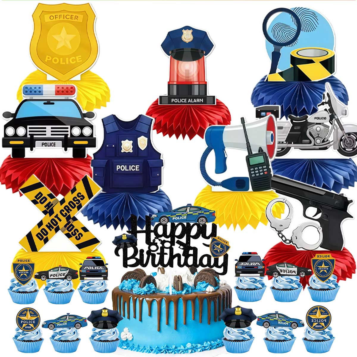 Police Policecar Party Decor Supplies Honeycomb Centerpieces Table ...