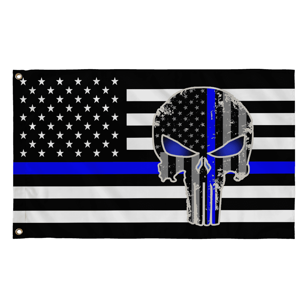 Police Punisher Skull Blue Line Flag Blue Lives Matter 2X3 Flag Rough ...