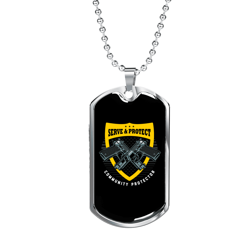 Police Serve & Protect Necklace Stainless Steel or 18k Gold Dog Tag 24 ...