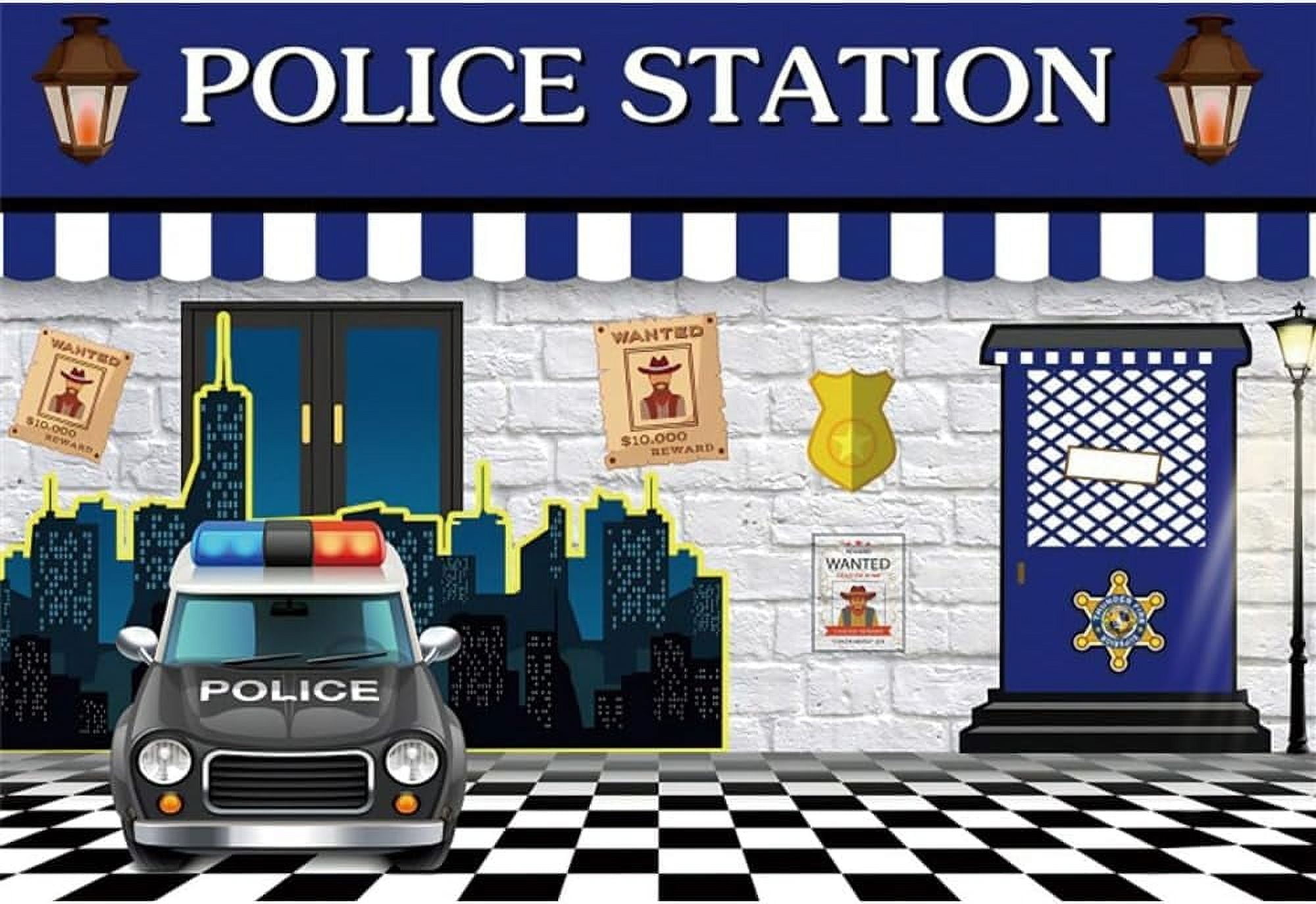 Police Station Backdrop Police Theme Large Police Booth Car Gray Brick ...