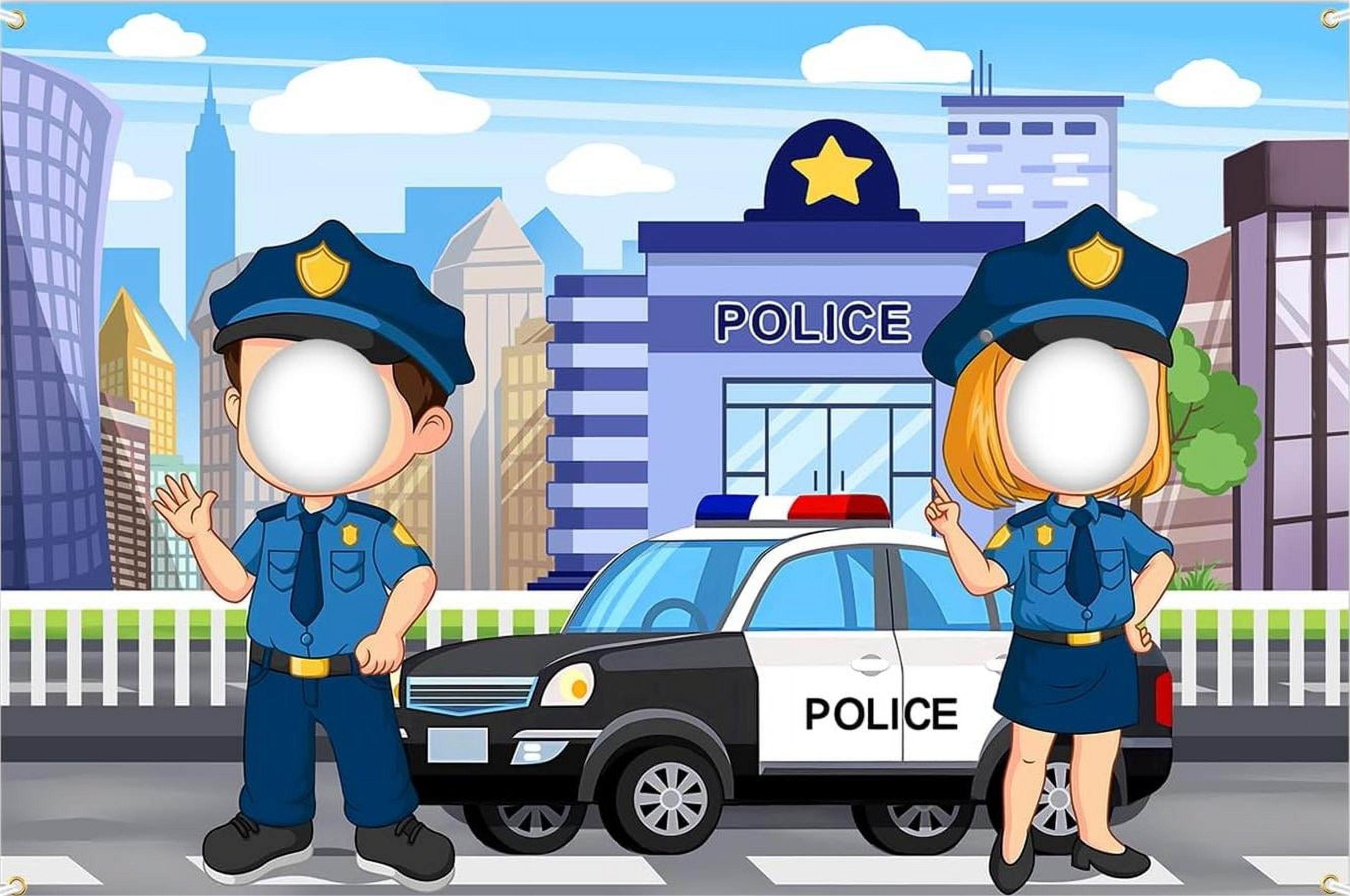 Police Station Backdrop Theme Large Booth Car Gray Brick Wall ...