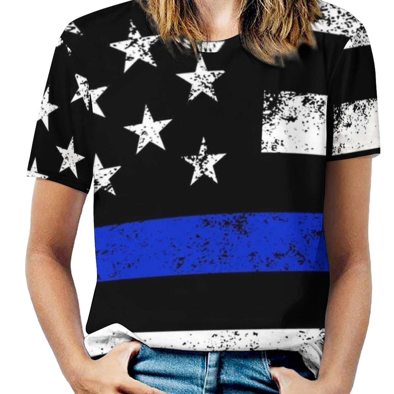 Police Styled Distressed Horizontal American Flag Slit Sleeve Cold ...