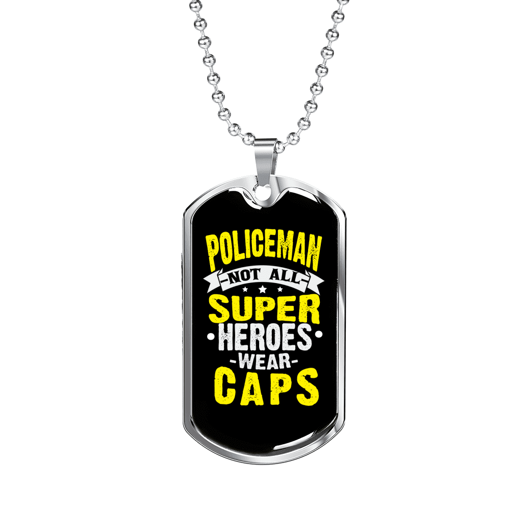 Police Super Heroes Wear Caps Necklace Stainless Steel or 18k Gold Dog ...