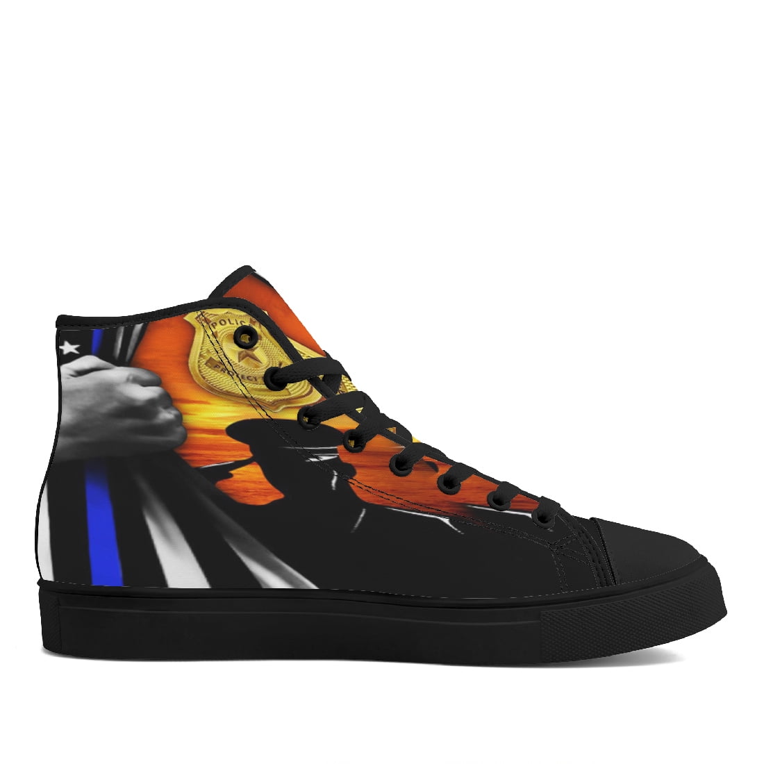 Police The Thin Blue Line High Top Canvas Shoes Sneakers Black Size 5 ...