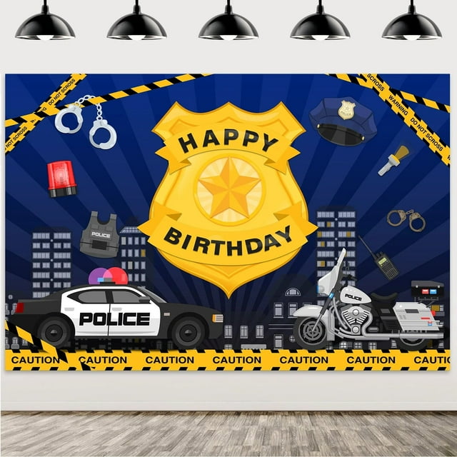 Police Theme Birthday Party Background Props for Boy, Black, Blue ...