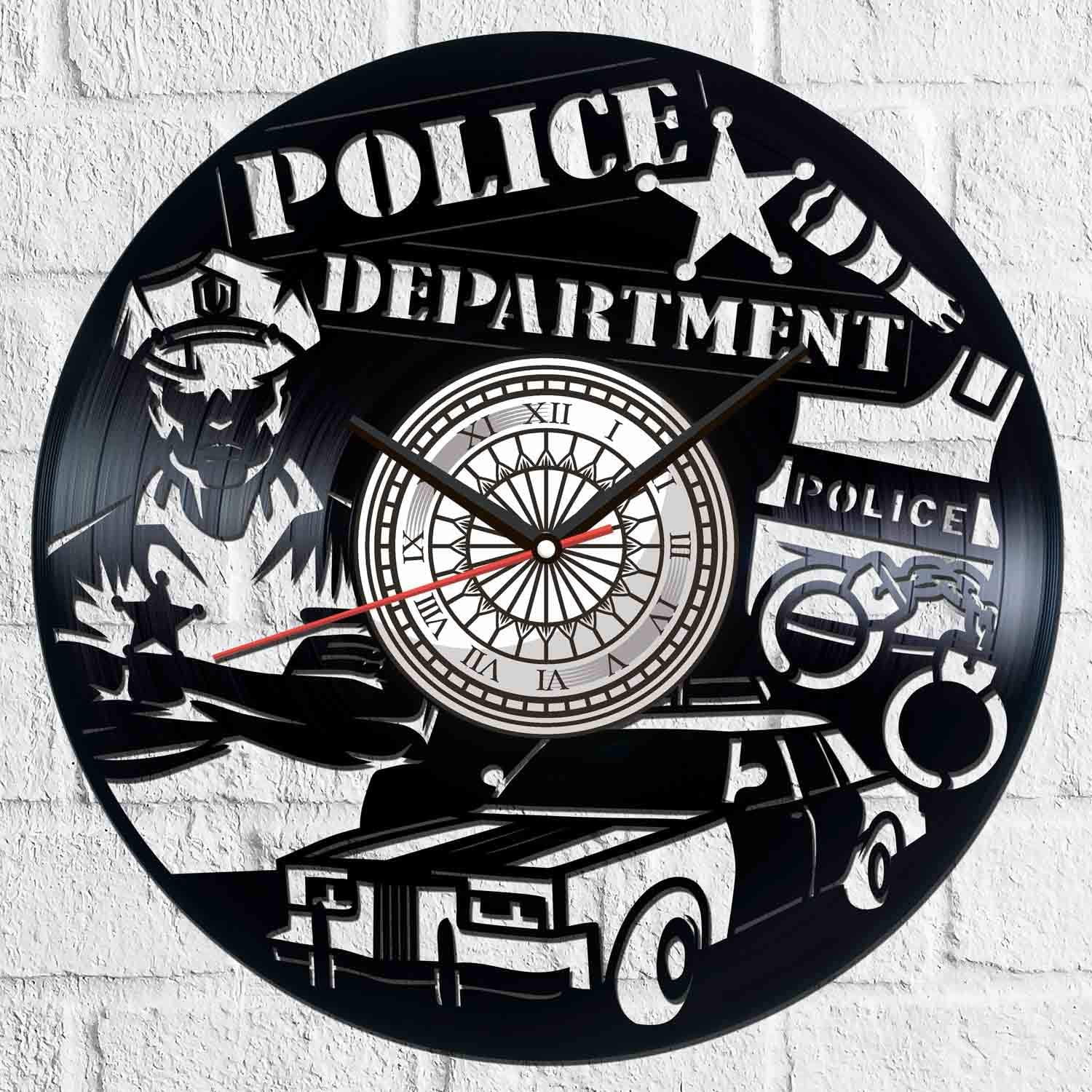 Police Vinyl Record Wall Clock Retro style Wall clock Silent Home Decor ...