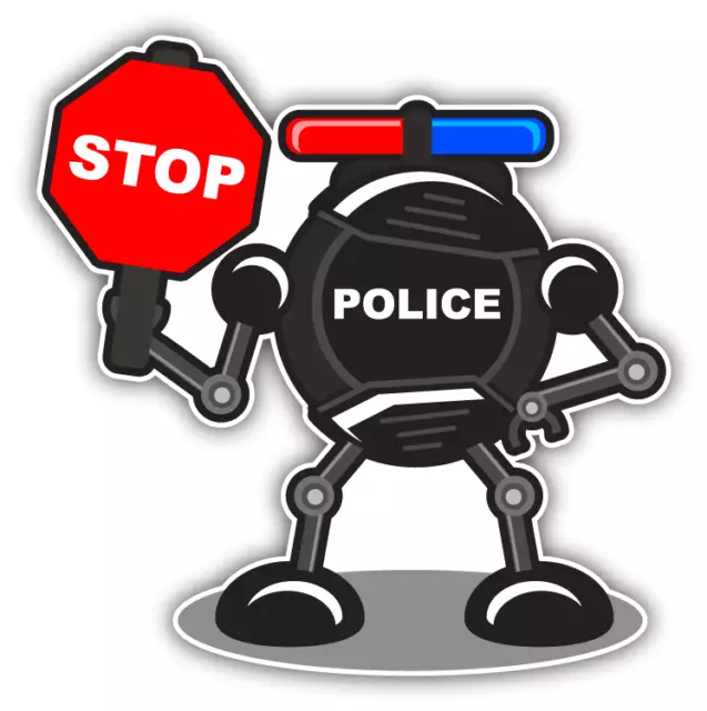 Policeman Robot Stop Sign Cartoon Sticker Phone Decal Water Bottle ...