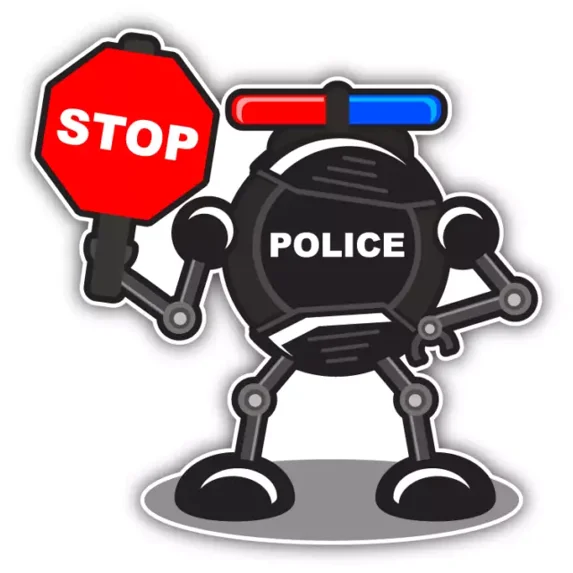 Policeman Robot Stop Sign Cartoon Sticker Phone Decal Water Bottle ...