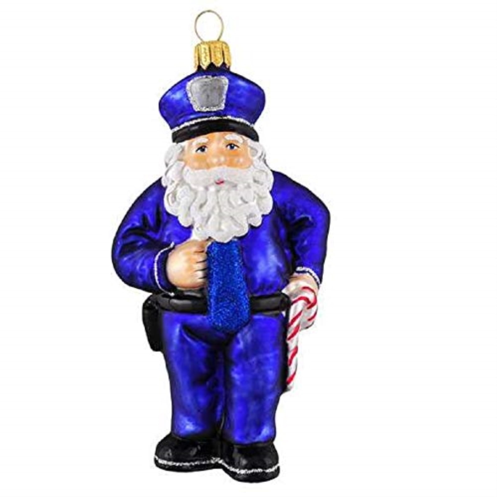 Policeman Santa Claus with Candy Cane Polish Glass Christmas Ornament ...