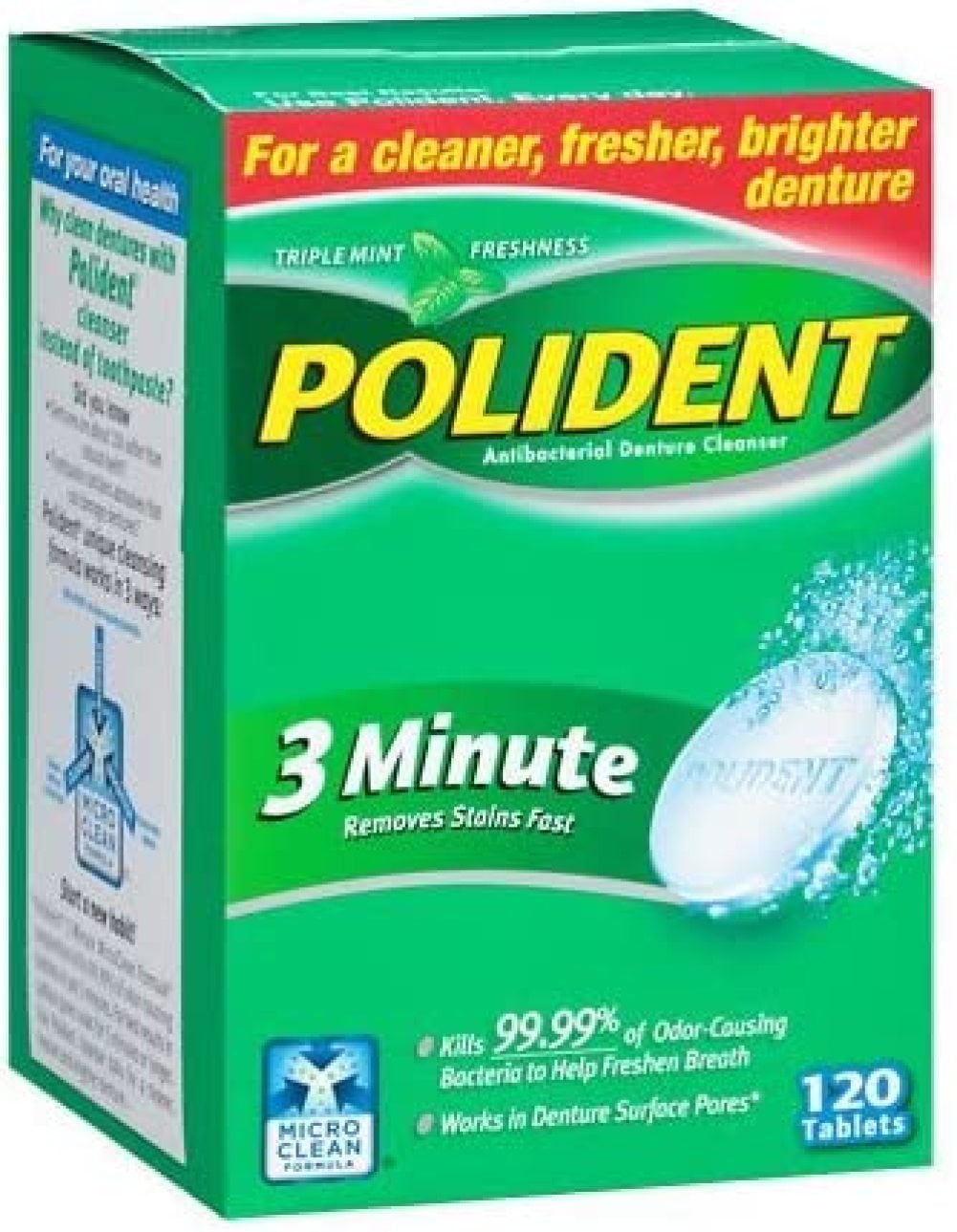 Polident Daily Cleaning Tablets, 3 Minute Antibacterial Denture ...