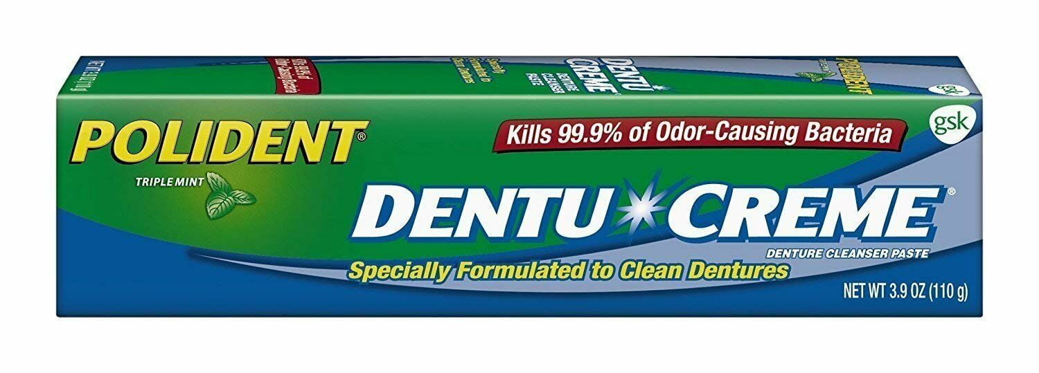 Polident Dentu Creme Denture Cleanser Paste, Triple Mint Flavor, 3.9oz ...