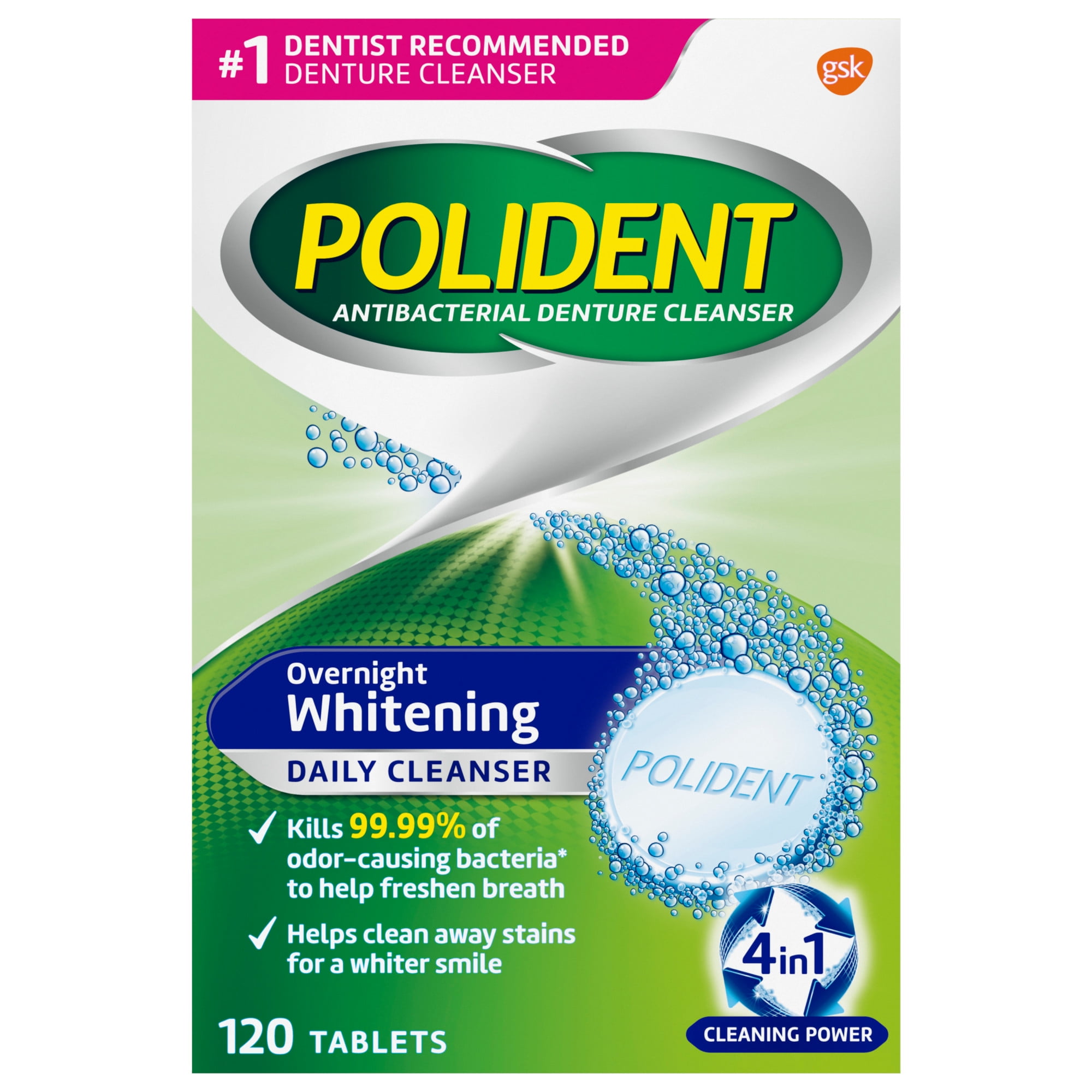 Polident Overnight Whitening Antibacterial Denture Cleanser ...