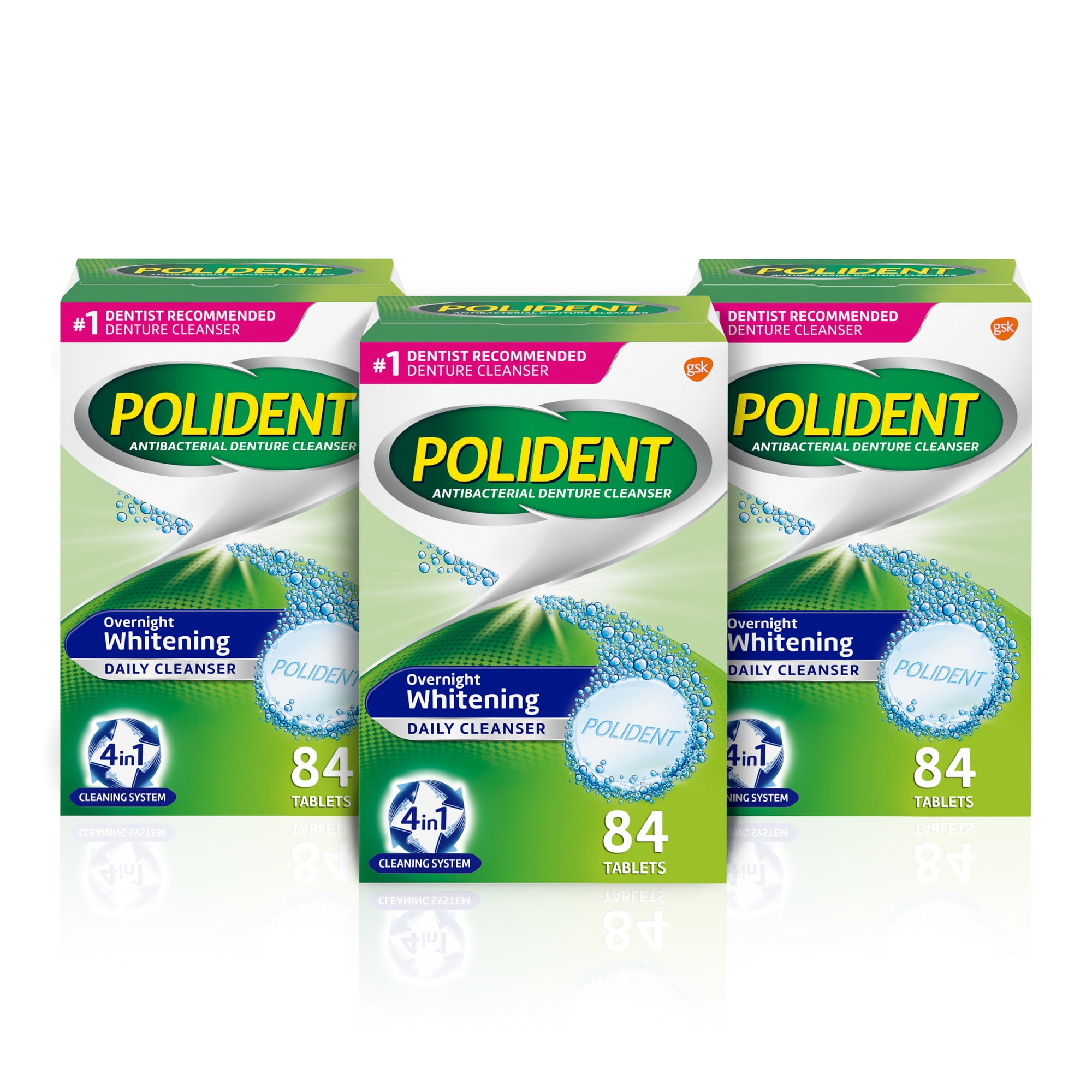 Polident Overnight Whitening Denture Cleanser Tablets - 84 Count (Pack of 3) HSA/FSA Eligible ...
