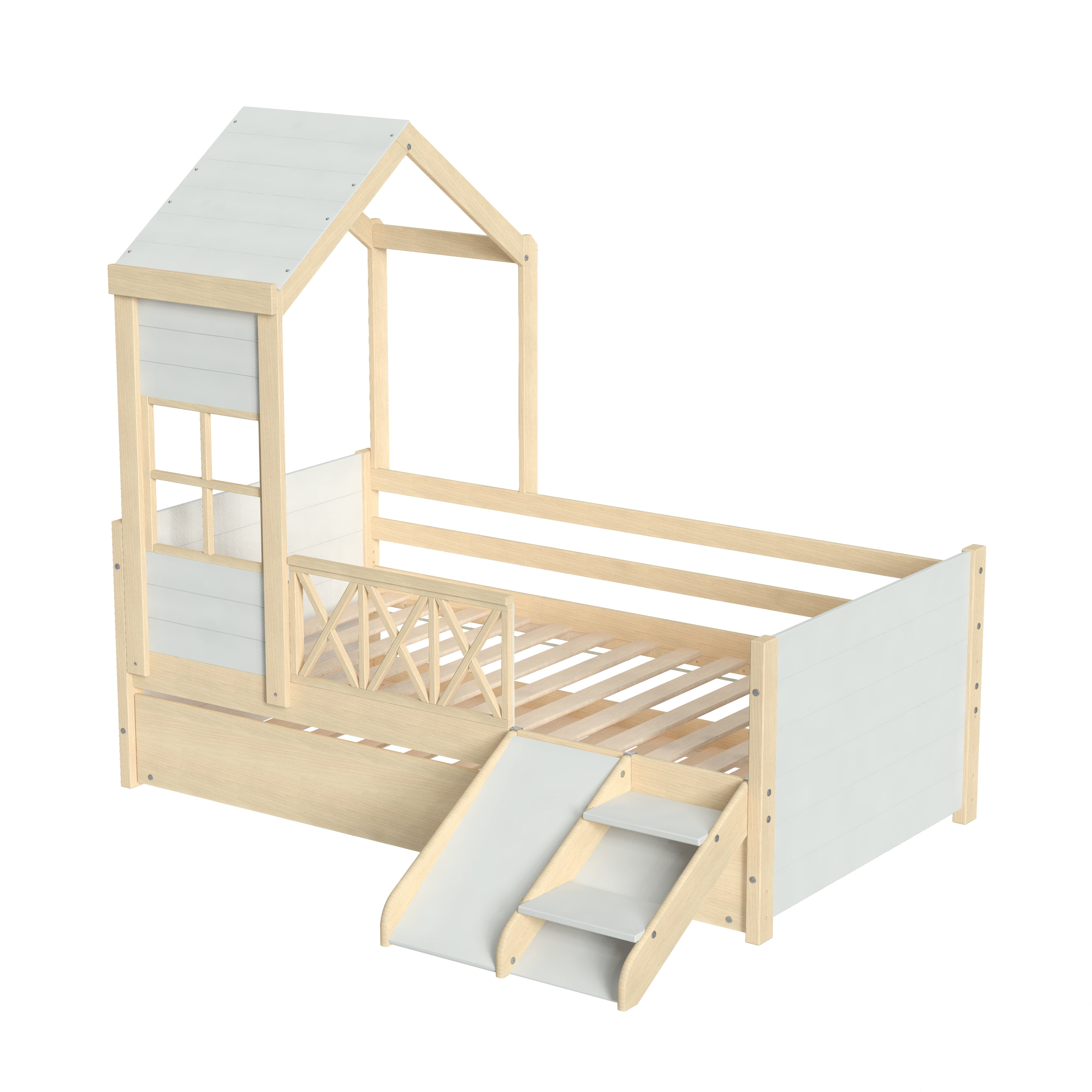 Polifurniture Cozy KidsTwin Size Wood Daybed with Roof, Trundle and ...