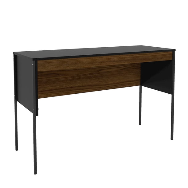 Polifurniture Mallorca 47 in. Modern Writing Desk, Black & Walnut ...