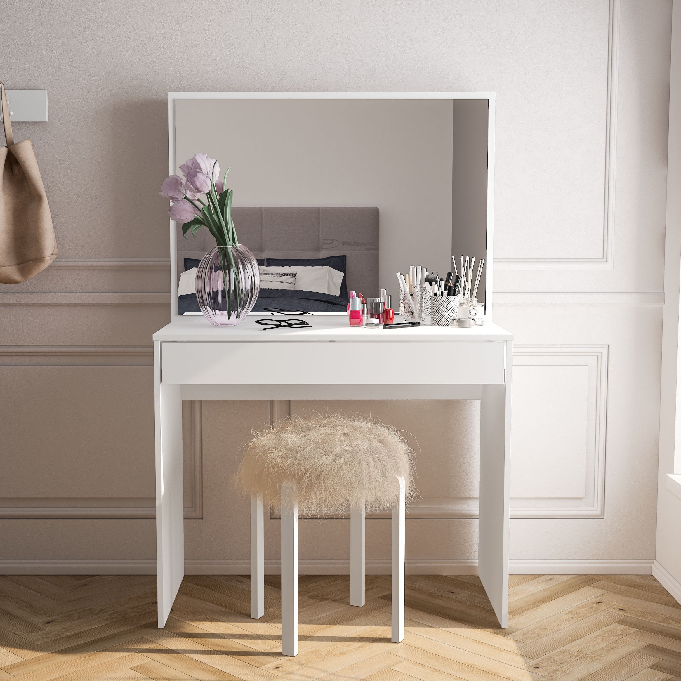 Polifurniture Virginia Modern Vanity Table, White Finish - Walmart.com