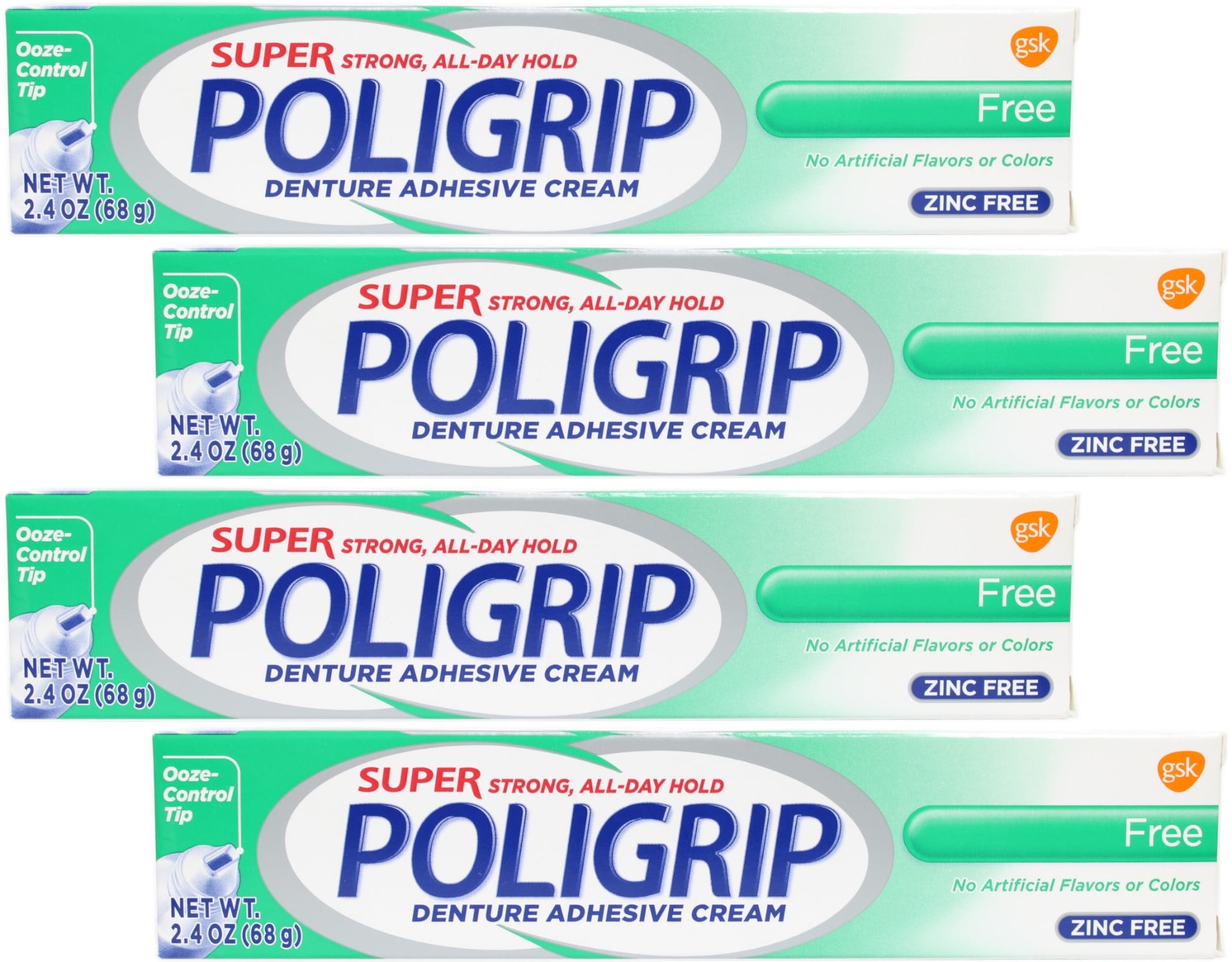 Poligrip Super Denture Adhesive Cream, Unflavored, 2.4 oz (4 Pack ...