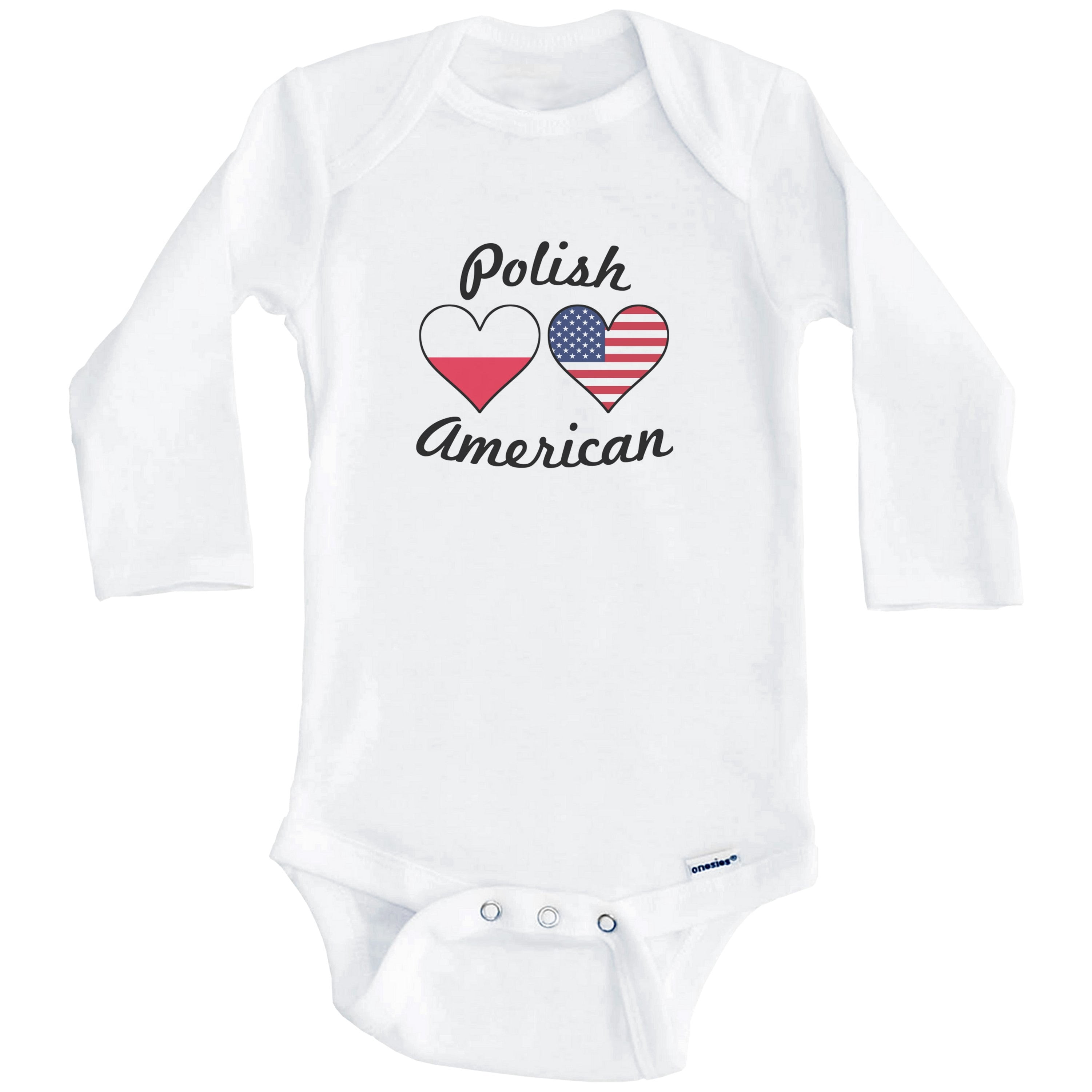 Polish American Flag Hearts Poland One Piece Baby Bodysuit (Long Sleeve ...
