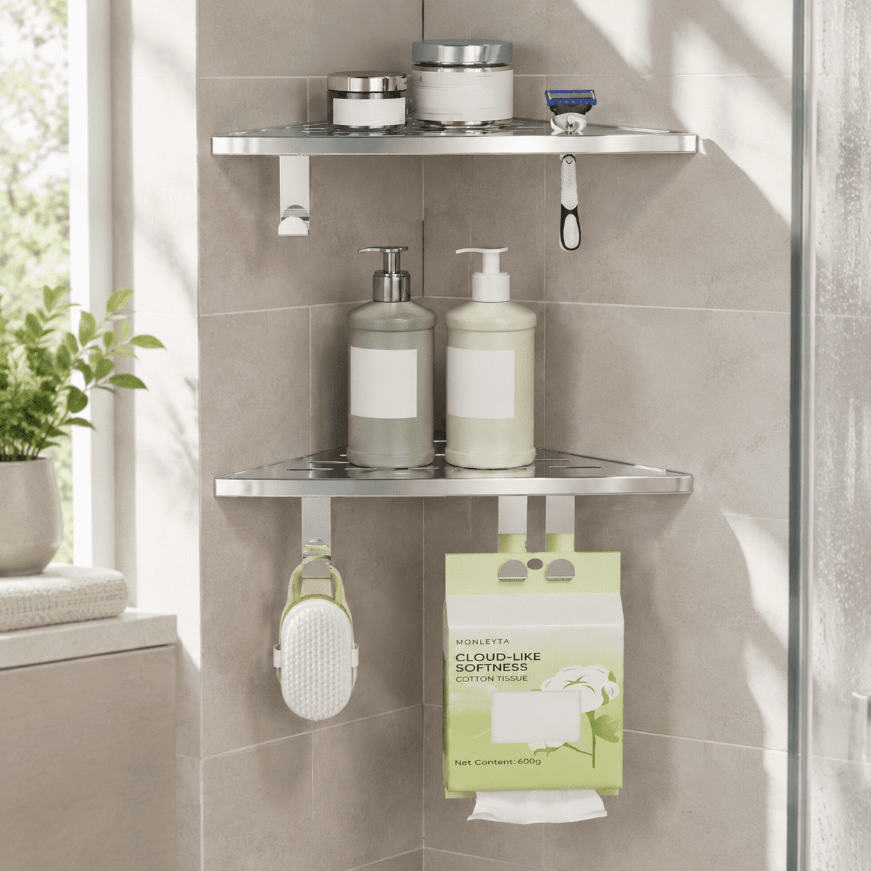 Polish Chrome 10''-2PC Stainless Steel Corner Shower Shelves for ...