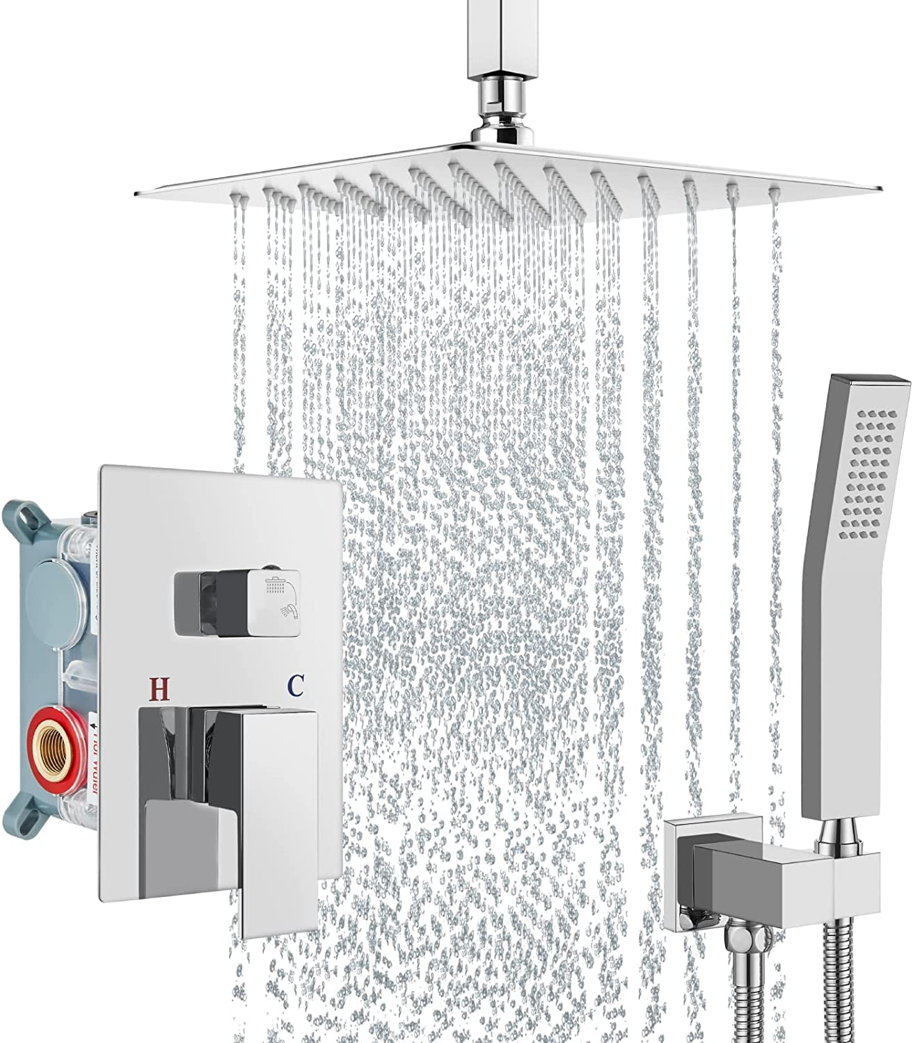 Polish Chrome 8 Inch Bathroom Shower System Square Ceiling Mount Rain ...