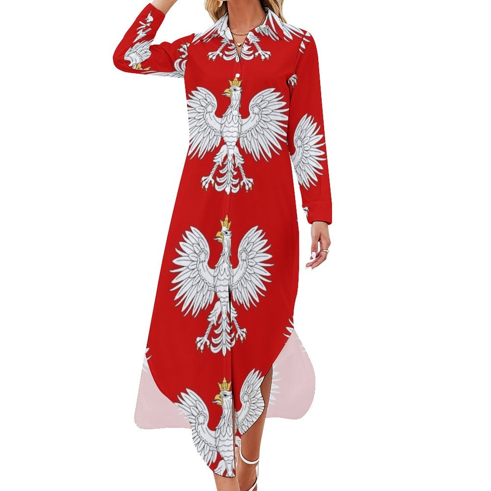 Polish Eagle Long Sleeved Shirt Dress Dresses gala Female dress ...