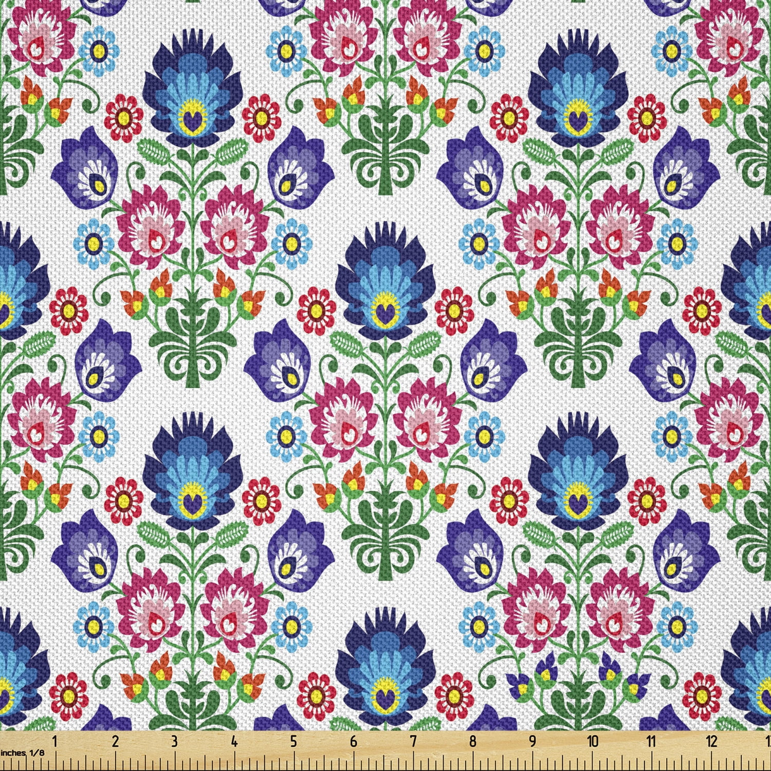 Polish Folk Art Fabric by The Yard, Slavic Floral Motif Repetition ...
