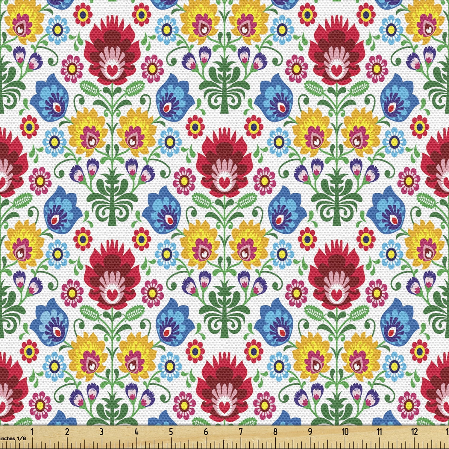 Ambesonne Polish Folk Art Fabric by the Yard Upholstery, Flourish ...