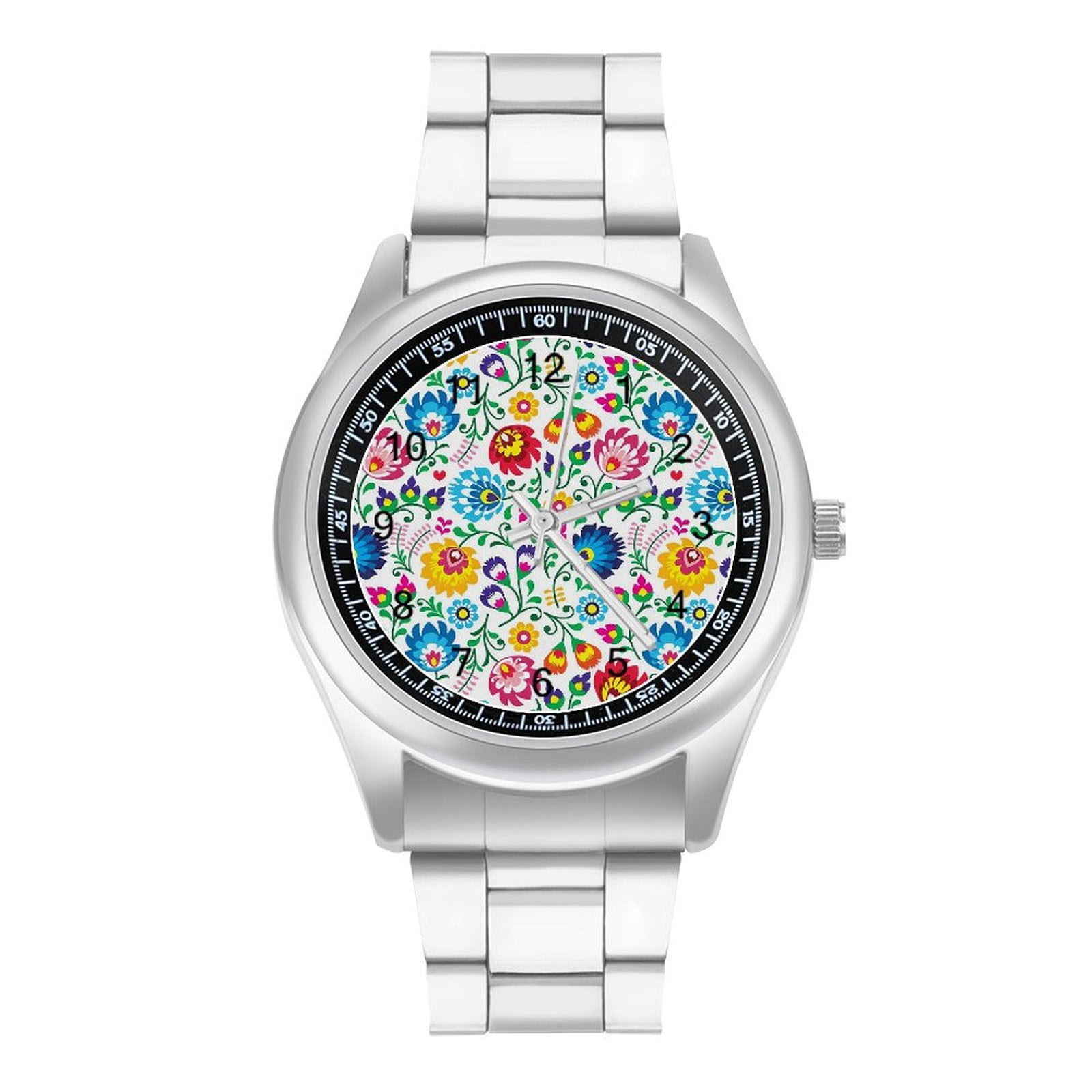 Polish Folk Art Floral Pattern Wrist Watches for Men Metal Band Watch ...