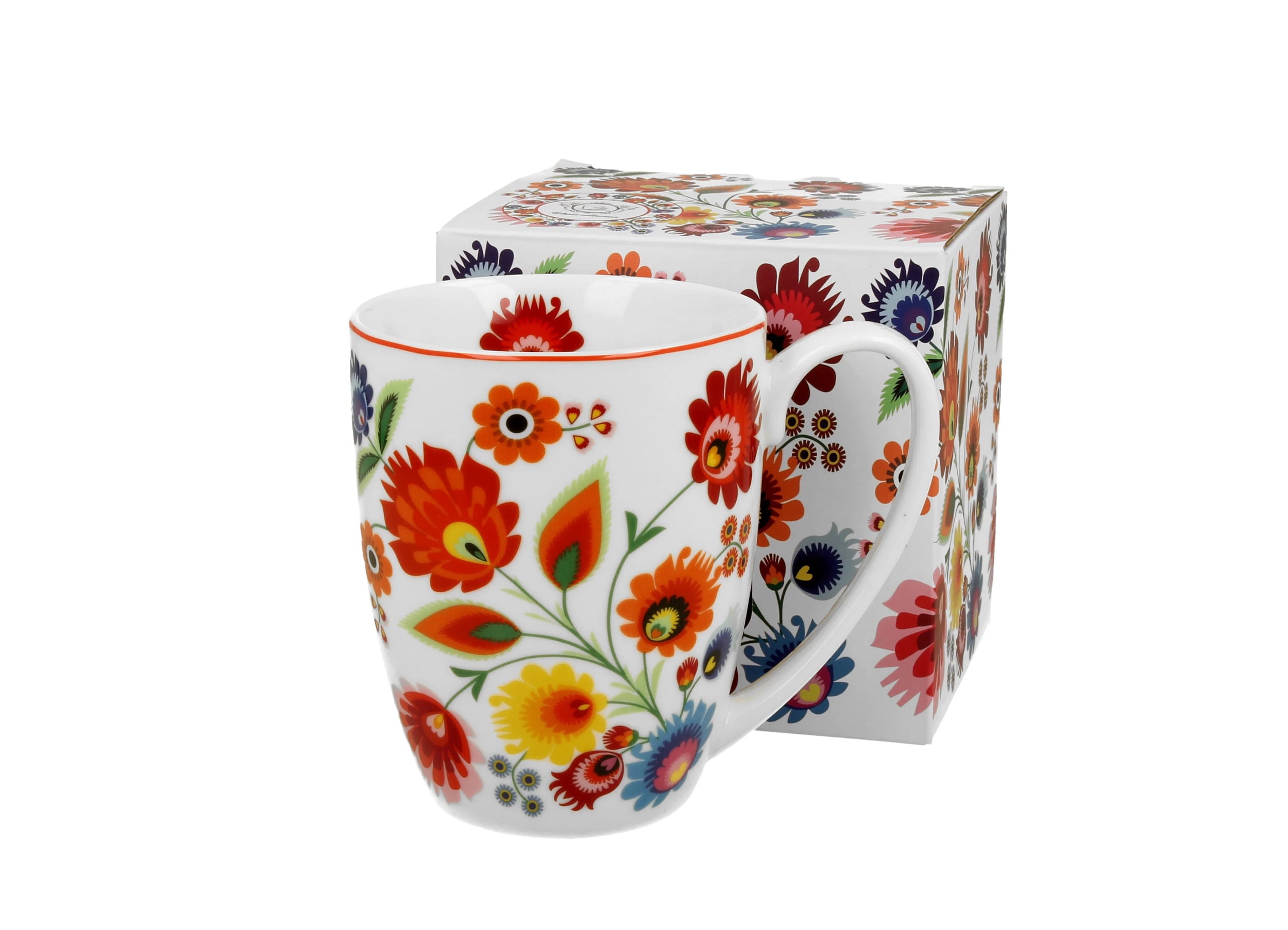 Polish Folk Art Porcelain Bullet Mug, 380ml - Lowicz White - Walmart.com