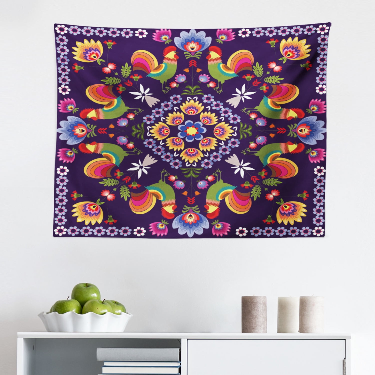 Polish Folk Art Tapestry, Folkloric Ornaments with Flowers and ...