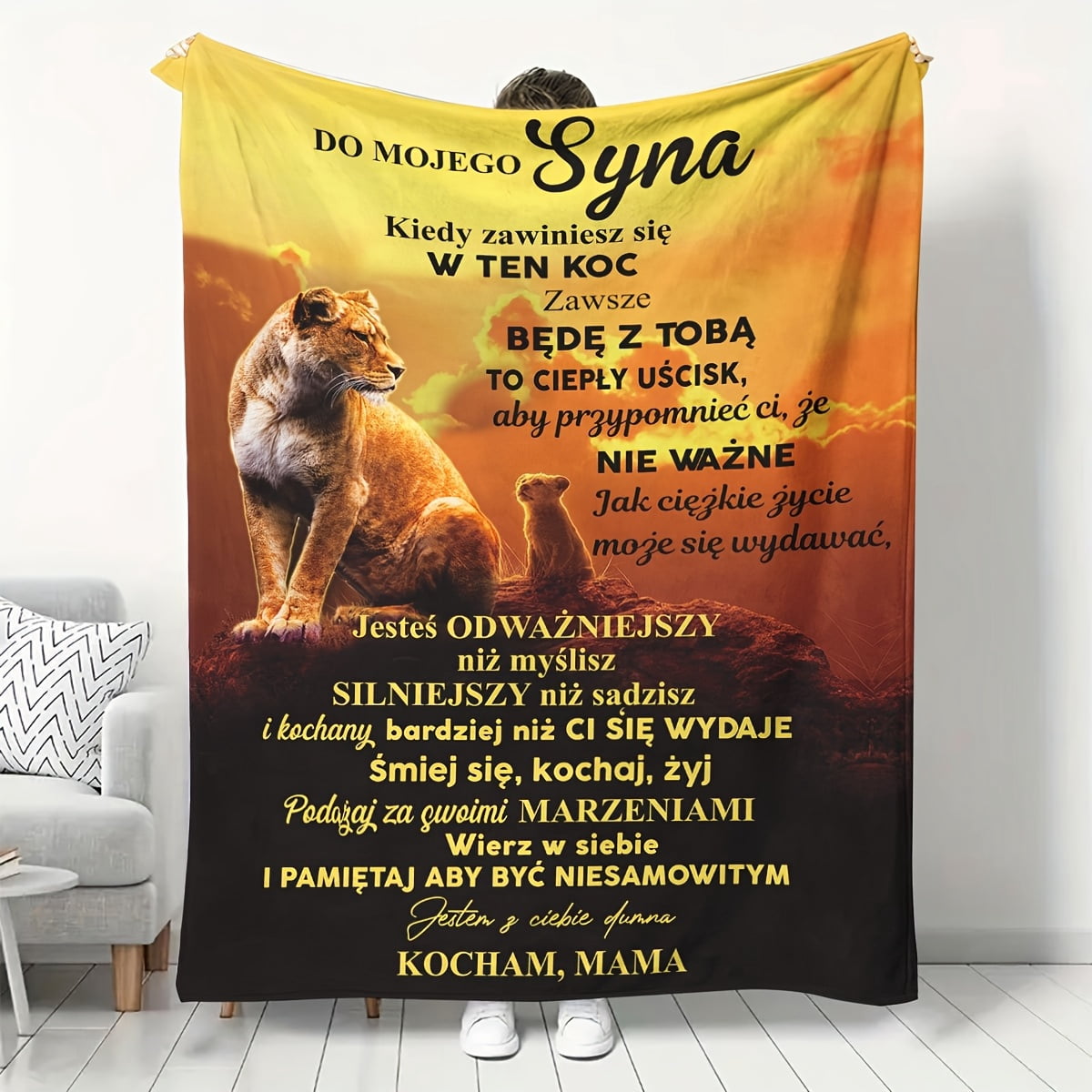 Polish Lion Themed Flannel Throw Blanket Heartfelt Mom’s Gift Son with ...