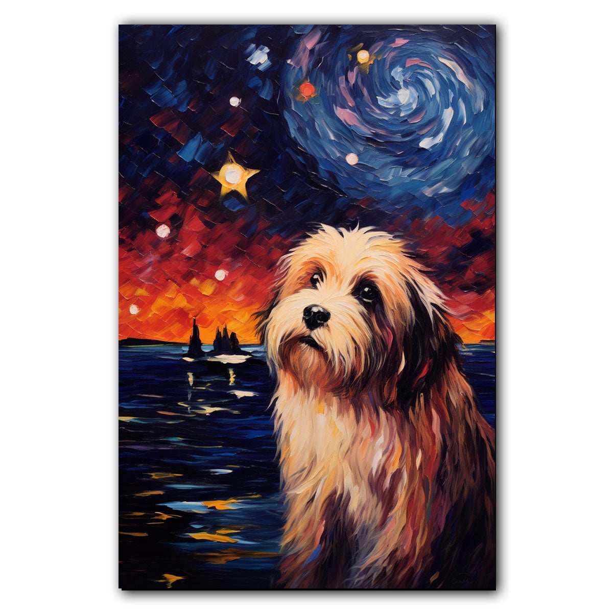 Polish Lowland Sheepdog Dog Unframed Starry Night Van Gogh Inspired Dog ...