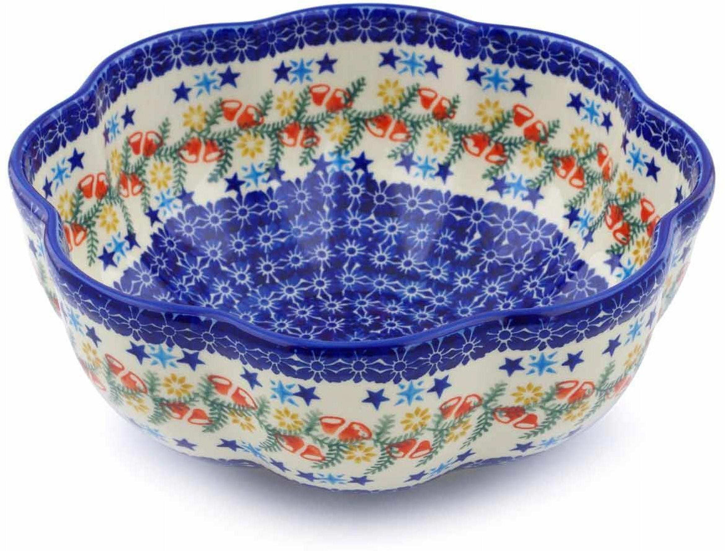 Polish Pottery 10¼-inch Scalloped Fluted Bowl (Wreath Of Bealls Theme ...
