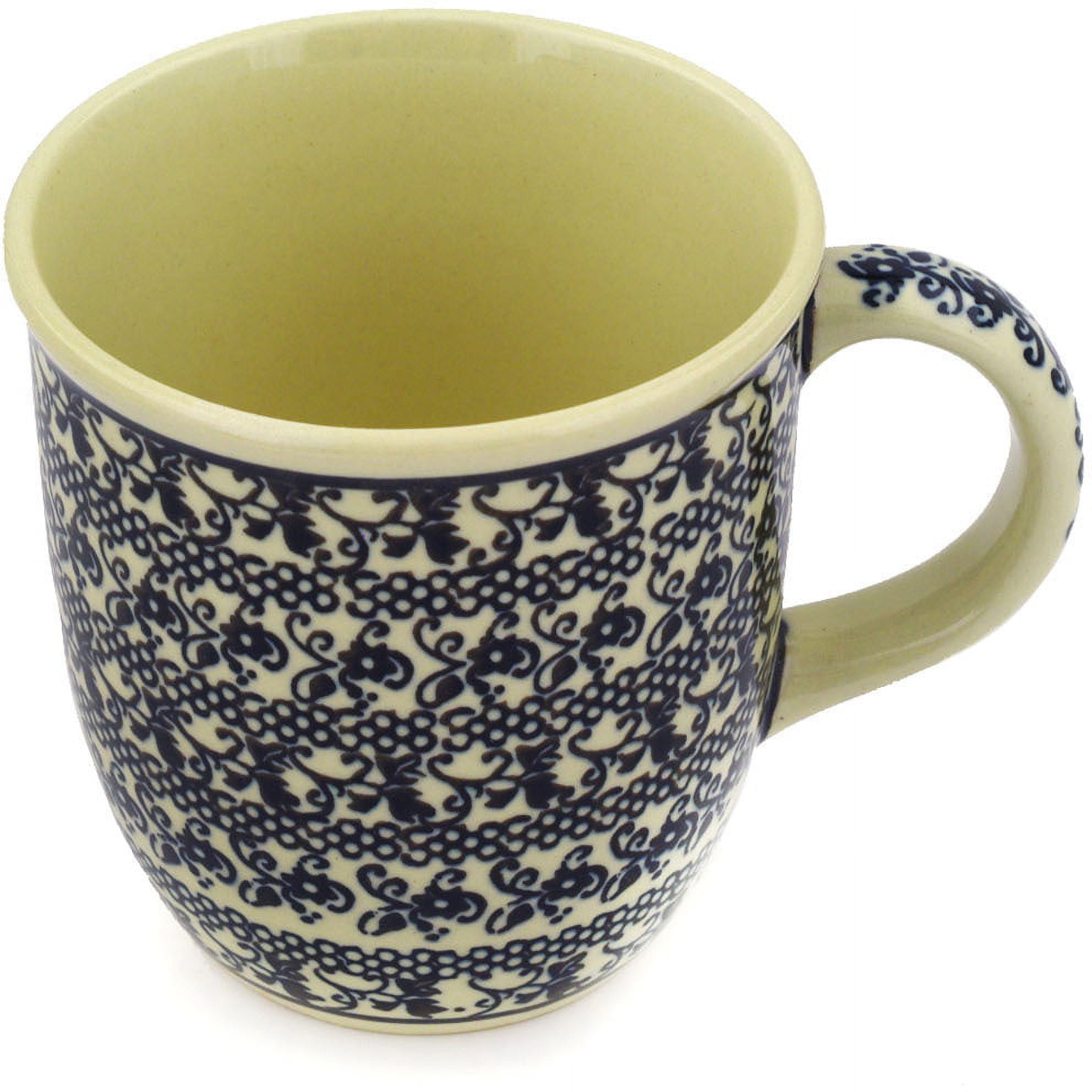Polish Pottery 11 oz Mug (Black Lace Theme) Hand Painted in Boleslawiec ...