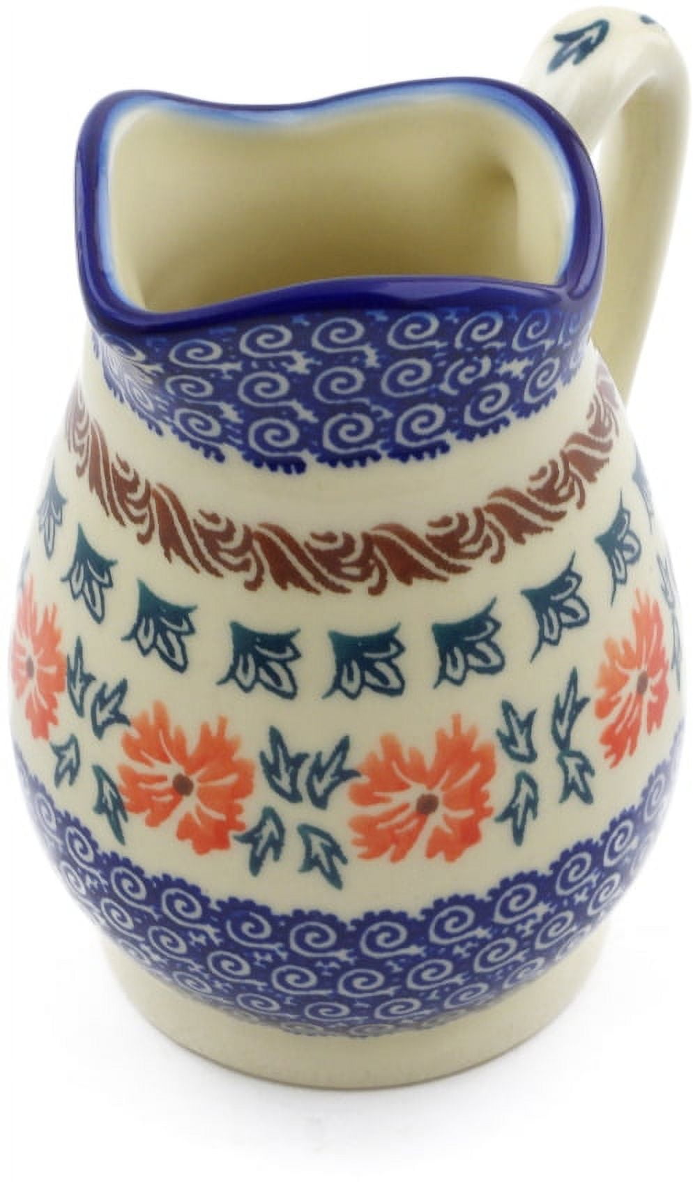 Polish Pottery 11 oz Pitcher (Red Cornflower Theme) Hand Painted in ...
